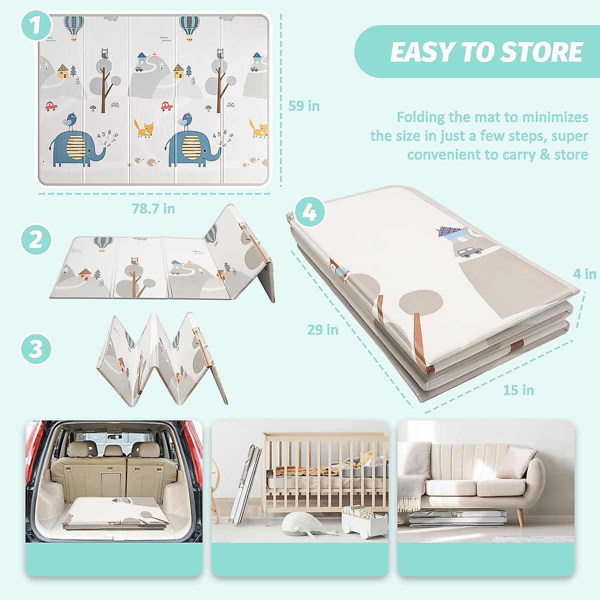 Foldable Baby Playmat, XPE Foam Baby Gym & Play Mat with Non-Toxic Materials, Extra Large Size 79" x 59"