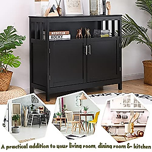 LOKO Buffet Cabinet with Storage, Bar Cabinet with Five-Position Adjustable Shelf, Wine Cabinet Sideboard Console Table, 40 x 16 x 34 inches (Black)