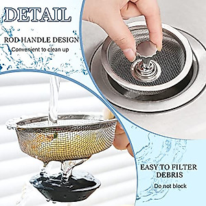 Kitchen Sink Strainer with Handle and Stopper Replacement Kitchen Sink Drain Basket/Stopper/Plug 3.3 Inch Stainless Steel Kitchen Sink Drain Strainer Mesh Sifter Filter(‎Silver)