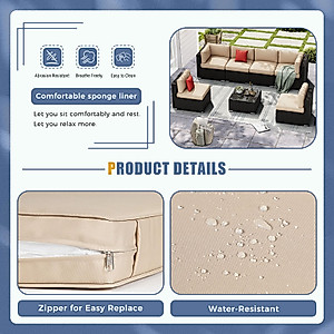 Incbruce 14 Piece Outdoor Patio Cushion Replacement, Patio Couch Cushions (6 Seat Cushion, 6 Back Cushion and 2 Corner Cushion) with Zipper for Outdoor Furniture (Brown)