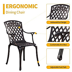 Withniture Cast Aluminum Patio Chairs,Outdoor Dining Chairs Set of 2 with High Back,Metal Patio Chairs,All Weather Outdoor Bistro Chair for Garden,Backyard(Bronze)