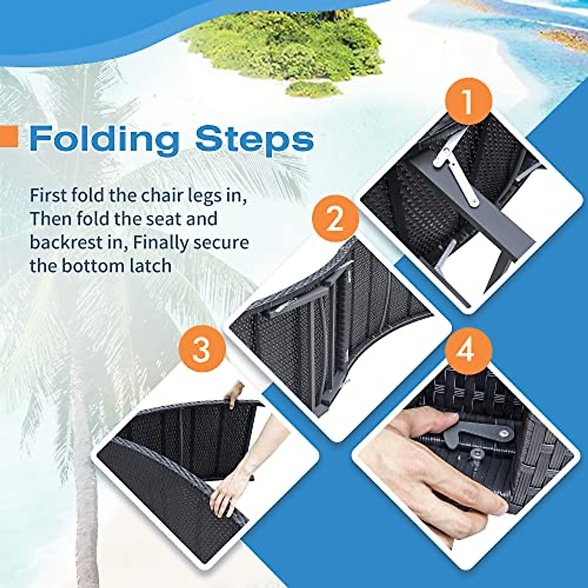 Homall 3 Pieces Patio Chaise Lounge Chair Sets Outdoor Beach Pool PE Rattan Reclining Chair with Folding Table and Cushion (Beige)