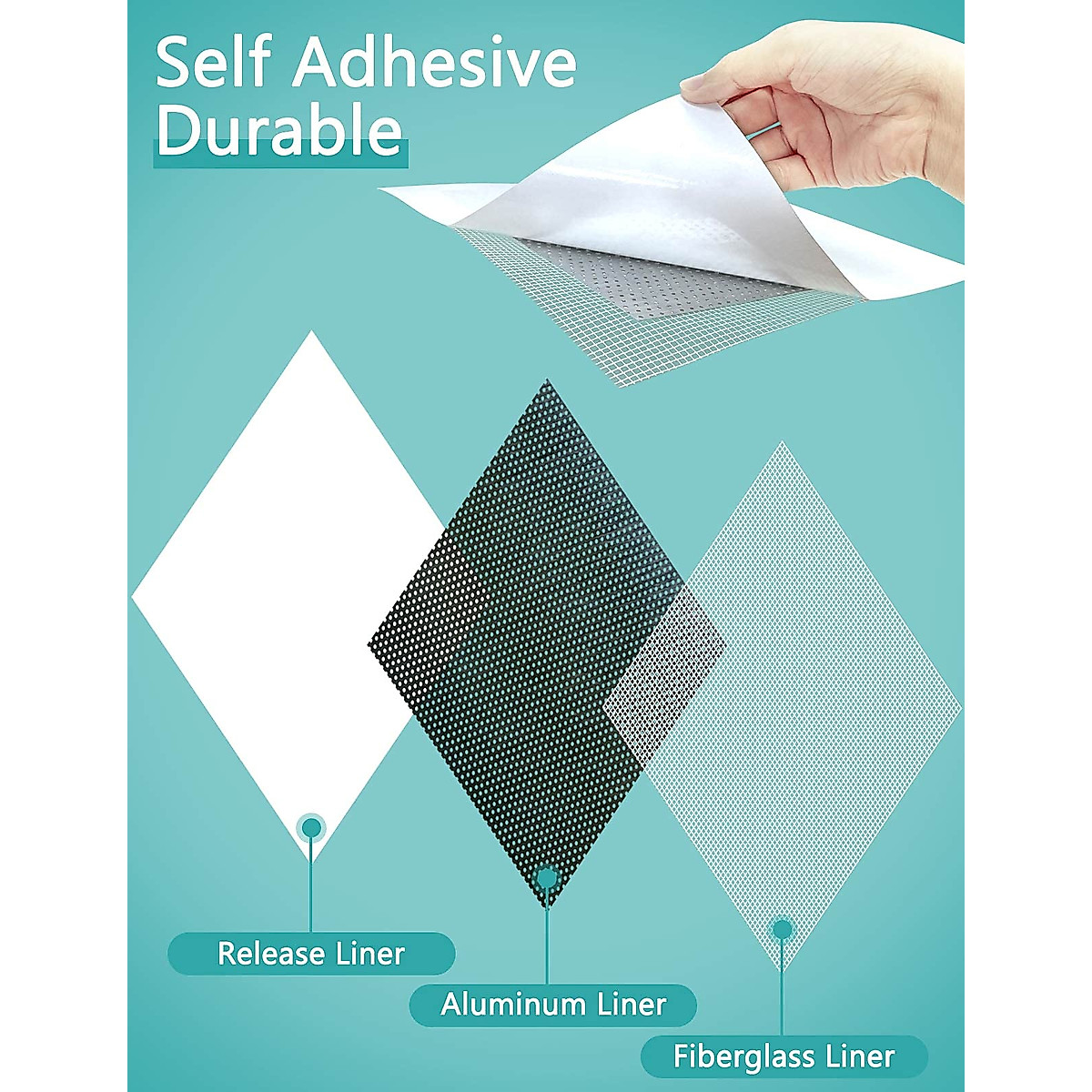 Seloom 15 Pcs Drywall Repair Kit, 2/4/6/8 Inch Self Adhesive Fiberglass Mesh Wall Repair Patches, Drywall Tools Wall Hole Quick Repair Aluminum Plate Repair Patch for Damaged Drywall Ceiling