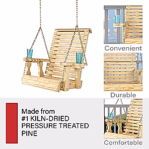 Amish Casual Heavy Duty Roll Back Pressure Treated Swing Chair with Cupholders (Unfinished)