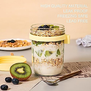 GUEQUITLEX Overnight Oats containers with lids and Spoon 12 oz Overnight Oats Jars Airtight Glass Mason Jars for Milk, Cereal, Fruit