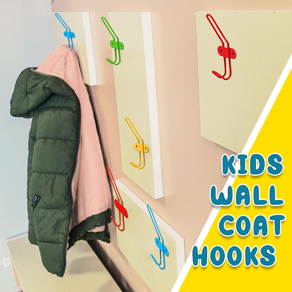 Yaocom 20 Pcs Kids Wall Coat Hooks Children Colorful Wall Mounted Hanger Hooks Rack Hanging Backpack Holder for Boys Girls Jackets Clothes Towels Robes Umbrellas Hats Bedroom Bathroom Playroom