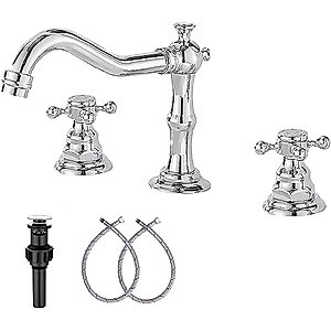 GGStudy Two Handles 3 Holes 8-16 inch Widespread Bathroom Sink Faucet Chrome Basin Mixer Tap