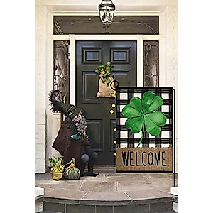 Welcome Spring St. Patrick's Day Clover Small Garden Flag Vertical Double Sided Burlap Buffalo Shamrock Farmhouse Yard Outdoor Decoration 12 x 18 Inches