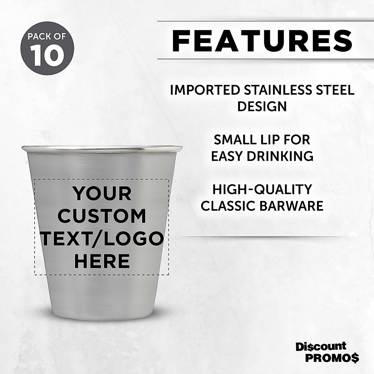 Custom Metal Shot Glasses 2.5 oz. Set of 10, Personalized Bulk Pack - Great for Weddings, Birthdays, Parties - Stainless Steel