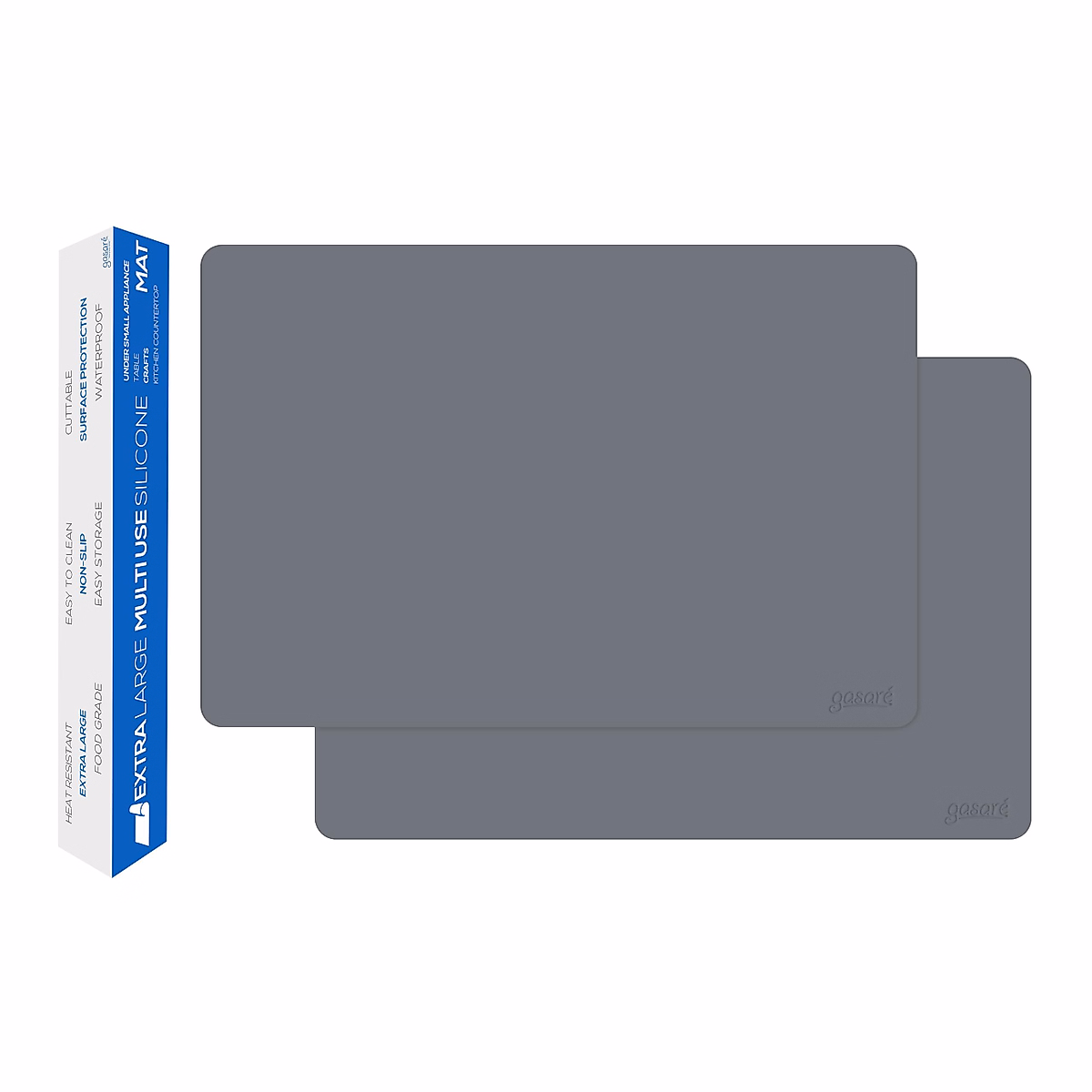 gasaré, Set of 2, Extra Large, Thick, Silicone Mats for Kitchen Counter, Heat Resistant Mats, Countertop Protector, Non-Slip, Easy to Clean, 25 x 17 Inches x 1.4mm, Gray