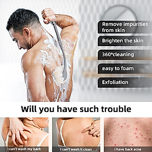 Loofah on a Stick, 20.5” Shower Sponge Loofah Back Scrubber, Exfoliation and Improved Skin Health, Back Loofah for Shower for Men Women