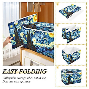 KJIZMO Starry Night Van Gogh Storage Bin with Lid and Handle, Collapsible Organizer Basket for Toys, Laundry, Closet, Bedroom - 16.5x12.6x11.8 In