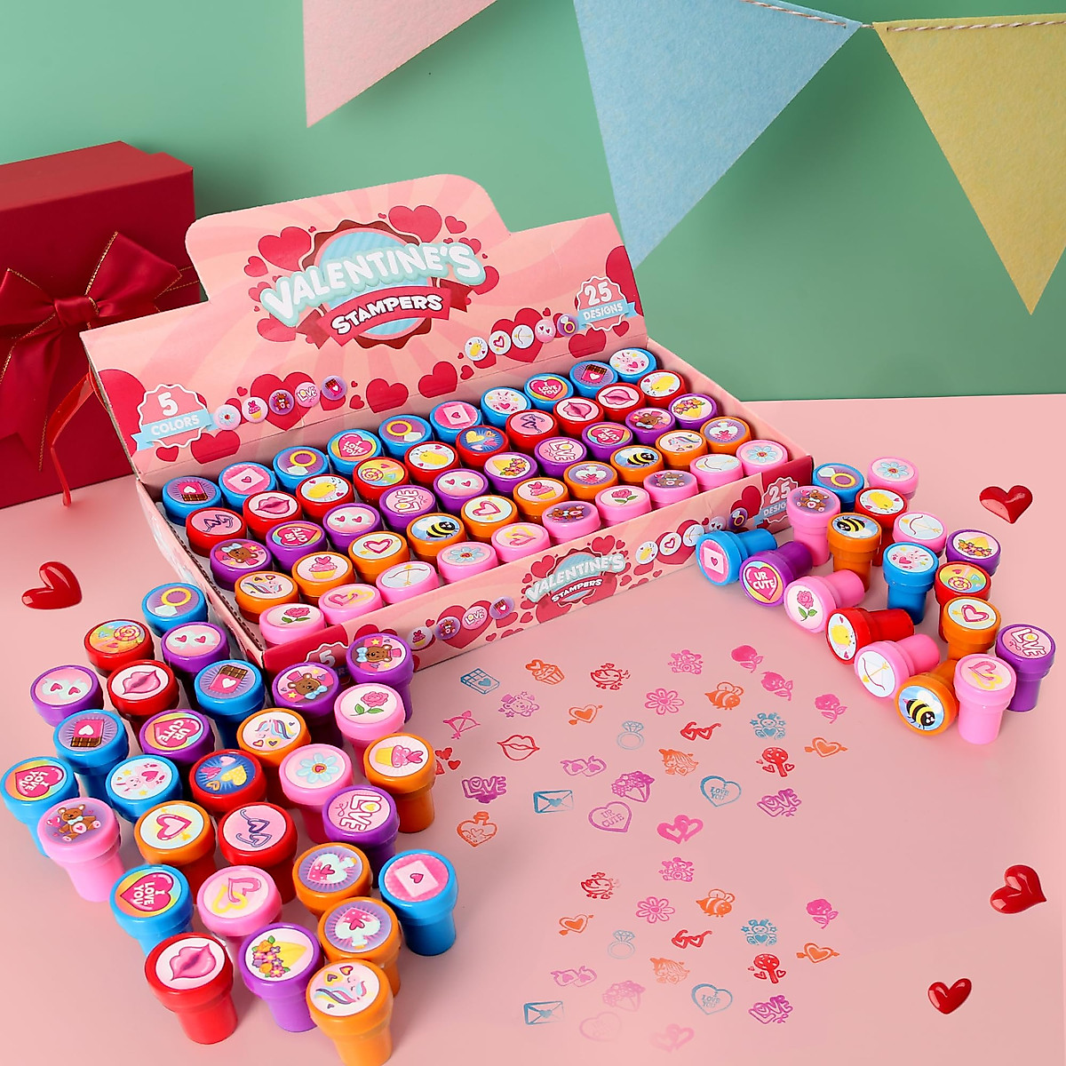 JOYIN 50 Pcs Valentines Day Arts & Crafts Stamper for Kids, Stamps for Valentine’s Day Classroom Exchanging Gifts, Novelty Party Favor, Classroom Holiday Reward Prizes