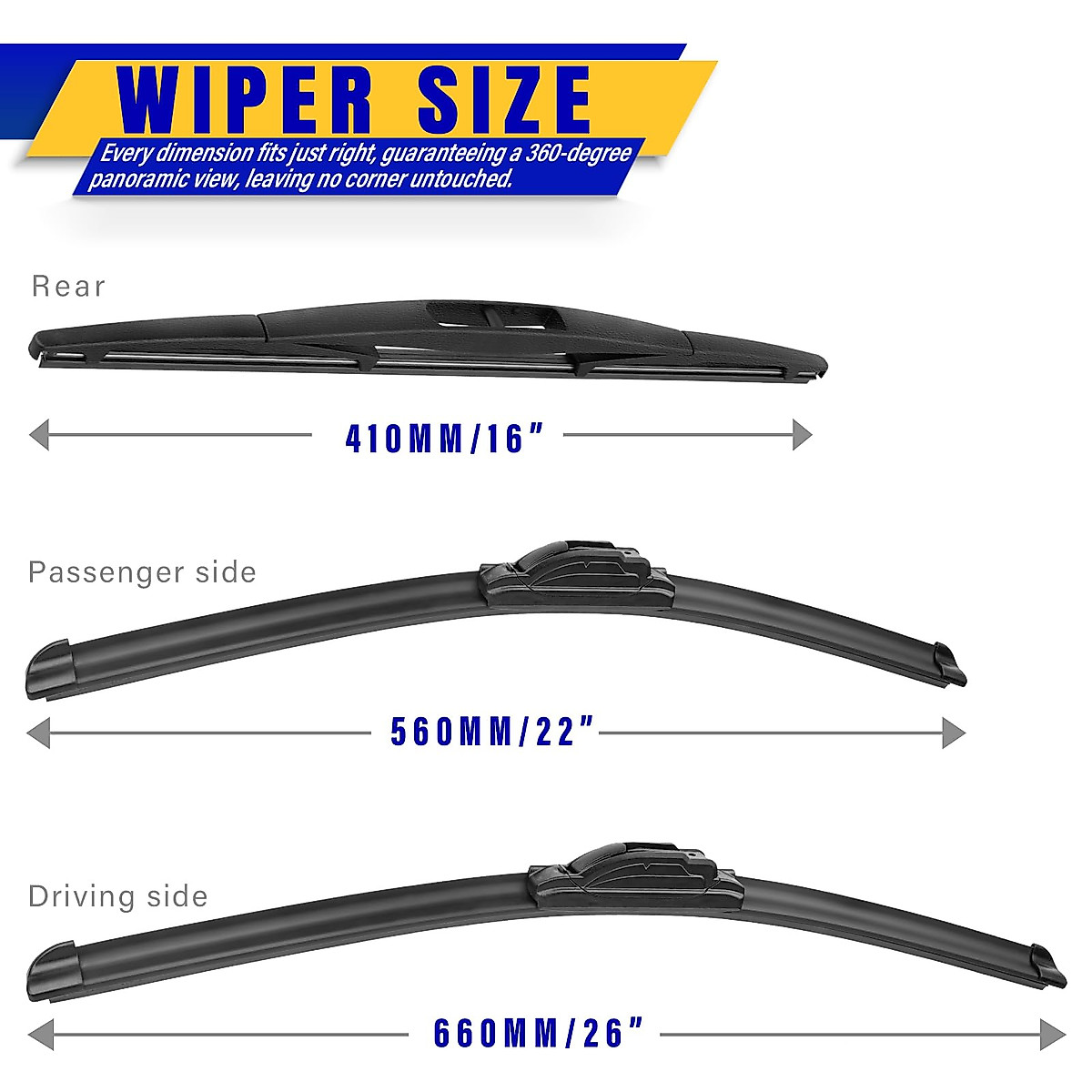 3 wipers Replacement for 2005-2022 Honda Odyssey, Windshield Wiper Blades Original Equipment Replacement - 26"/22"/16" (Set of 3) U/J HOOK