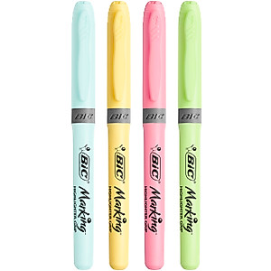 BIC Highlighter Grip Pastel, Highlighter Pens with Adjustable Chisel Tip, Rubber Grip for Extra Comfort, Assorted Colours, Pack of 6