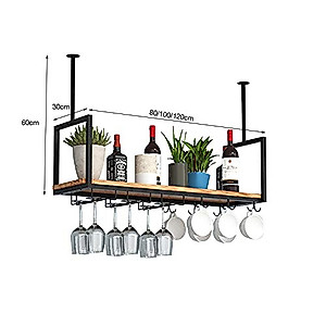 HZHKKP Ceiling Shelf Ceiling Wine Rack Wine Rack Hanging Wine Glass Racks Stemware Holder，Iron Solid Wood Ceiling Shelf，for Bars/Restaurants/Kitchens Storage Rack & Shelves (Size : 80 * 3