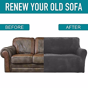 RHF Sofa Slipcover, Couch Covers for 3 Cushion Couch, Sofa Cover for 3 Cushion Couch, Couch Covers for Dogs, Couch Cover for 3 Cushion Couch (Dark Grey-Sofa)