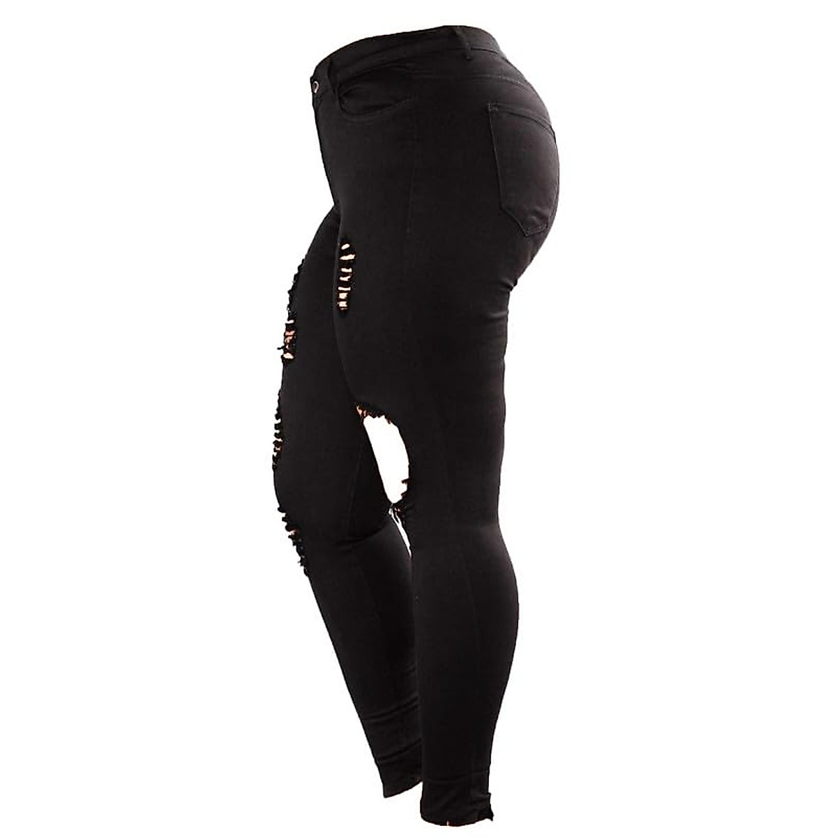 Andongnywell Womens Plus Size Ripped Pants Destroy Blue Denim Roll up Distressed Jeans Pants (Black,XXX-Large)