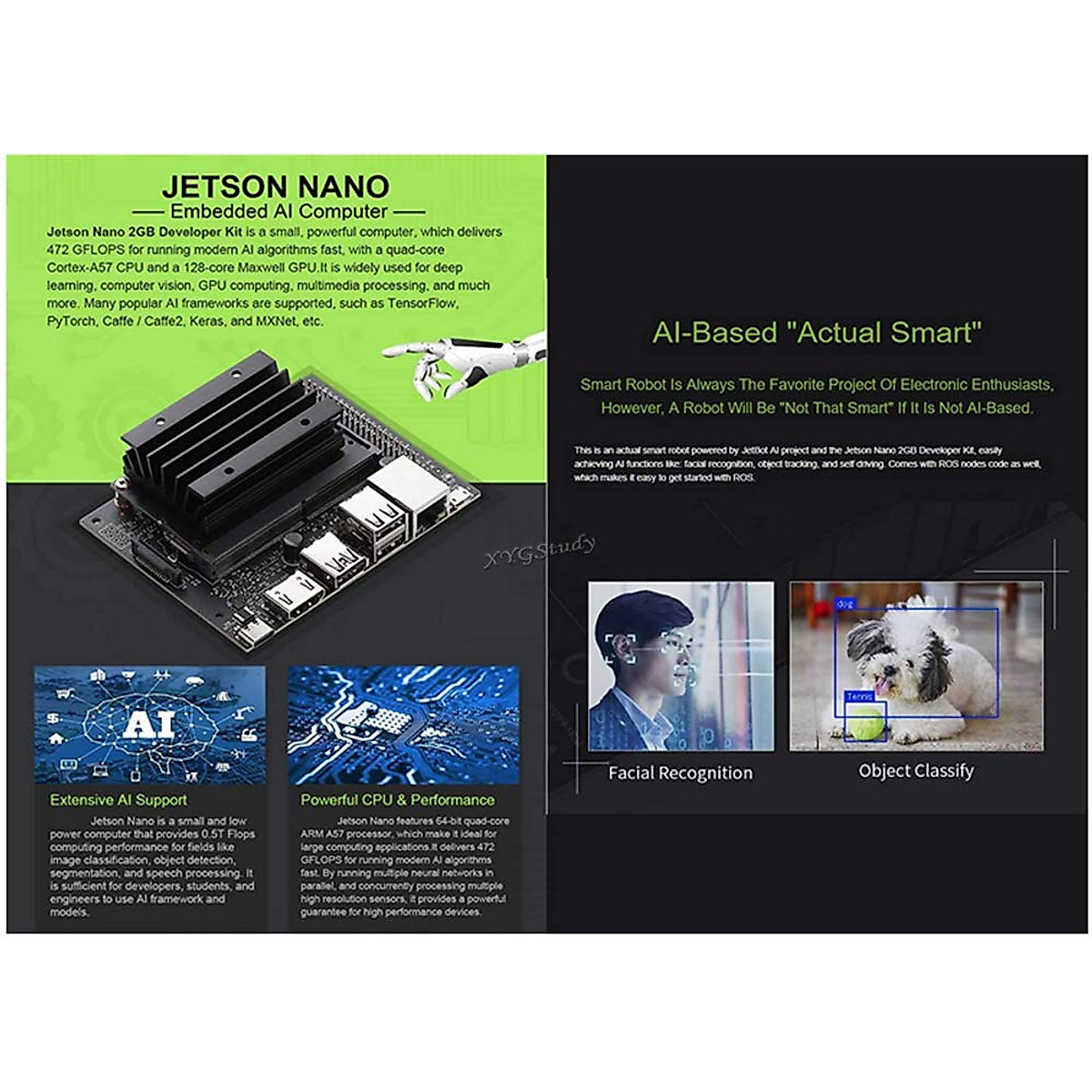 Add-ons Acce for Jetson Nano 2GB Developer Kit Only to Build AI Smart Robot JetBot with Front Camera Eye and ROS Nodes Code WiFi Wireless Facial Recognition Object Tracking Self Driving @XYGStudy
