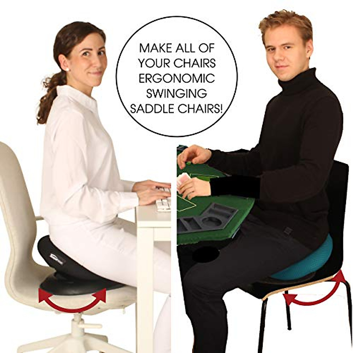 Humantool Portable Saddle Chair - Make Any Chair a Saddle Stool - Perfect for Ergonomic Office Chair - Makes A Great Gift for Horse Riders, Coworkers and Friends - Ergonomic Stool (Turquoise)