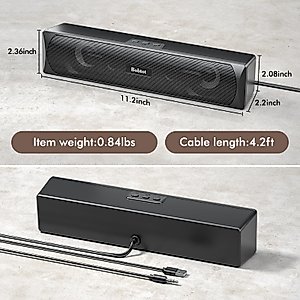 Bobtot Computer Speakers Desktop Soundbar - HiFi Stereo Audio RGB Mini Sound Bar External Speaker with Bluetooth AUX-in Wired USB Powered Volume Control for PC Laptop Tablets Monitor