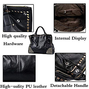RainboSee Women Rivet Handbag Purse Tote Gothic Satchel Top-Handle Shoulder Crossbody Bag Black