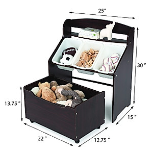 Humble Crew Toddler-Size Storage Unit with Rolling Toy Box, Espresso & White