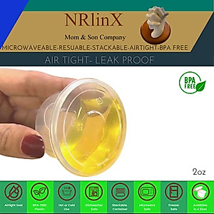 NRlinX [50 Sets - 2 oz. Plastic Condiments Containers with Hinged Lids | Multipurpose Small Plastic Containers for Sauce, Dip and Dressing - Jello Shot Cups