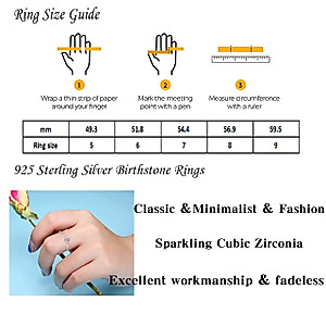Simple Heart Birthstone Ring for Women 925 Sterling Silver Stackable Promise Ring with Colorful Cubic Zirconia Minimalist Jewelry Gift (March, 6)