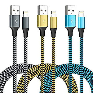 [Apple MFi Certified] iPhone Charger 3 Pack 6FT USB Lightning Cable Fast Charging Nylon Braided iPhone Charger Cord Compatible with iPhone 14/13/12/11 Pro Max/XS MAX/XR/XS/X/8/7/Plus/6S/6/SE/5S/iPad
