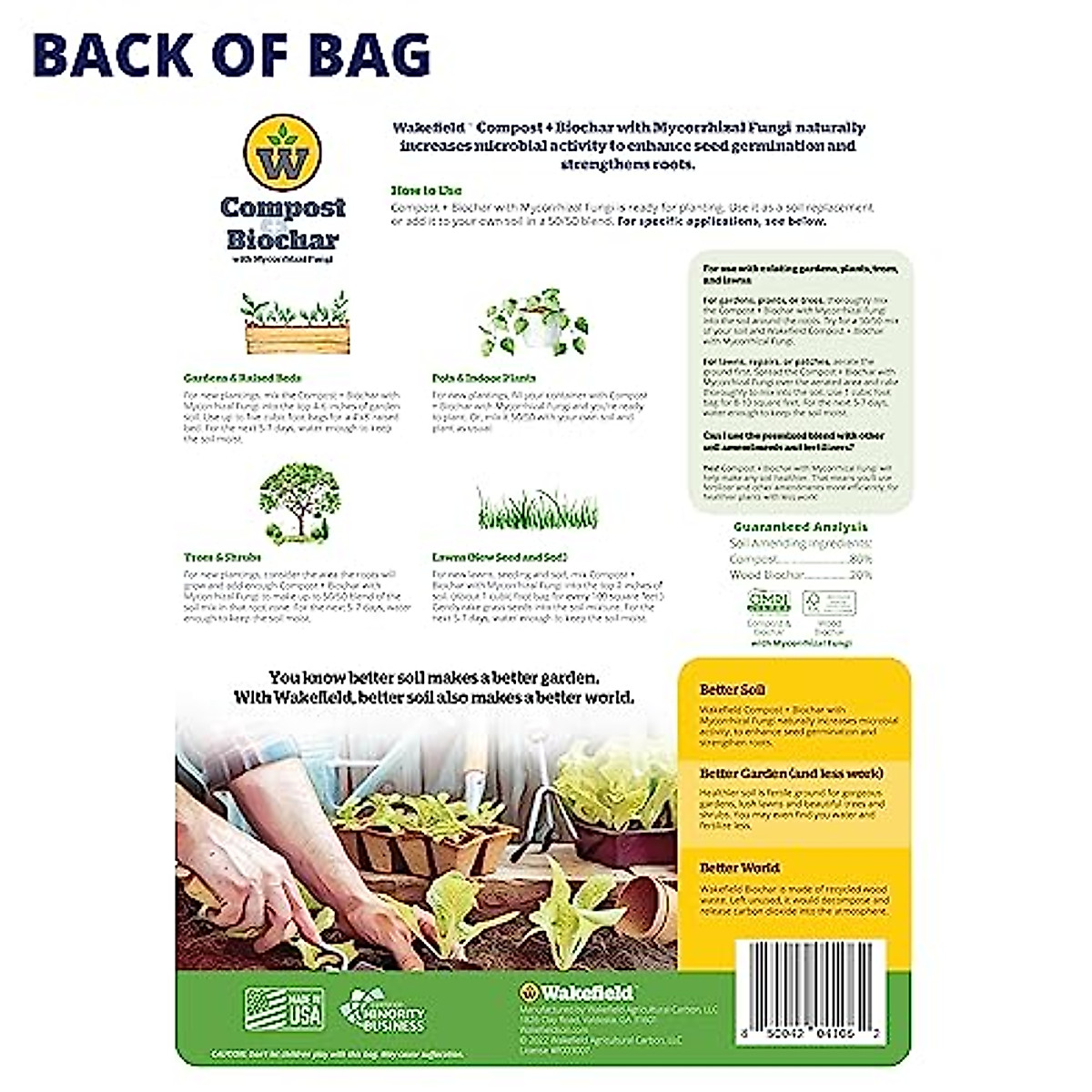 Wakefield Compost + Biochar with Mycorrhizal Fungi – Premium Aged Organic Compost with Mycorrhizal Fungi, Blended with 100% Biochar – 1 cu/ft