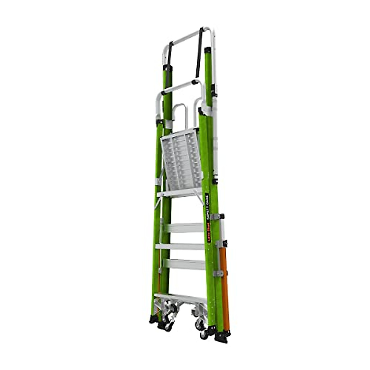 Little Giant Ladders Little Giant Ladder Systems Safety Cage 2.0, M4, 4ft Enclosed Platform, Ladder with Adjustable Outriggers, Fiberglass, Type 1AA, 375 lbs Weight Rating, (19704-146), Hi-viz Green
