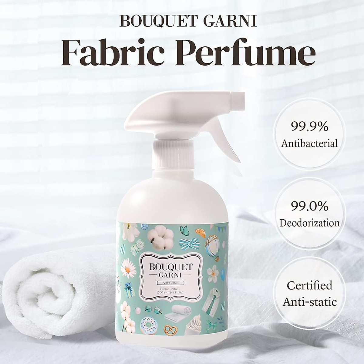 BOUQUET GARNI Fabric Perfume Soft Cotton - Long Lasting Fragrance Fabric and Linen Odor Remover - Odor Eliminator and Neutralizer Spray - Fabric Deodorizer and Refresher - 16.9 Fl Oz