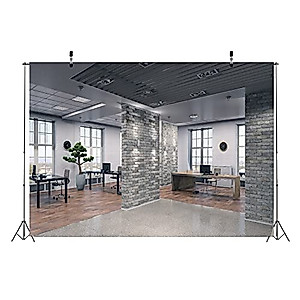 BELECO 7x5ft Fabric Modern Office Backdrop for Video Conference Elegant Business Office Interior Brick Wall Windows Virtual Home Office Photography Background Live Video Zoom Calls Photoshoot Props