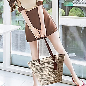 YFQHDD Summer Straw Bags Women Handmade Woven Basket Shoulder Bags Beach Travel Large Capacity Tote Bags (Color : Photo Color, Size : One Size)
