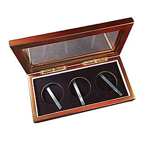 Wood Glass Top Display Box for 3 Extra Large or Air-Tite I Coin Capsules / 2" Challenge Coins