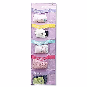 Personalized Pastel Colors Days-Of-The-Week Hanging Clothing Organizer Monday to Friday Kids Closet with Name Over-Door