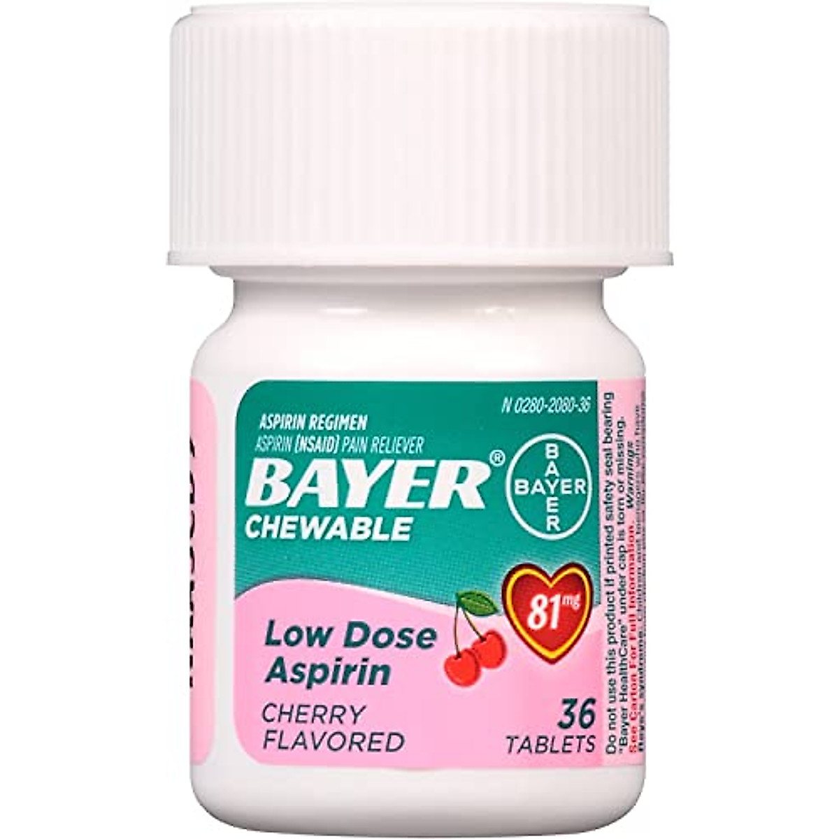 Bayer Chewable Low Dose Baby Aspirin Cherry Flavor 36 Tablets - 2 Pack