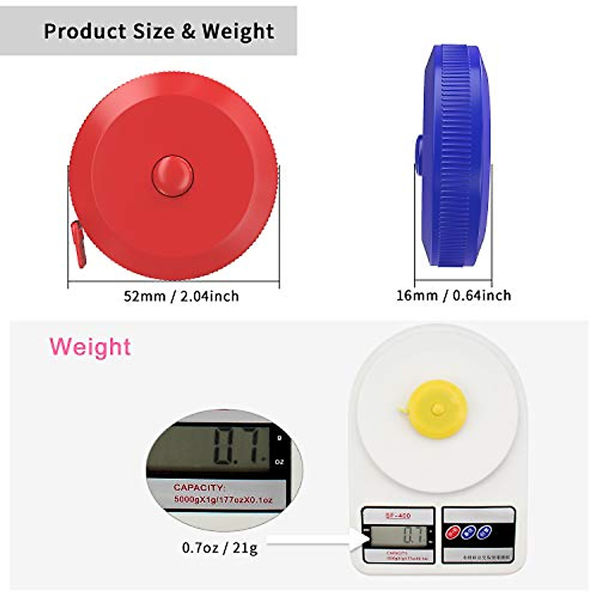 DiCUNO 60-Inch 1.5 Meter Soft Retractable Measuring Tape, Pocket, Body Tailor Sewing Craft Cloth Tape Measure (8 Colors Package)