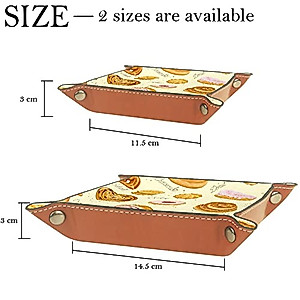 Leather Valet Tray, Dice Tray Folding Square Holder, Dresser Organizer Plate for Change Coin Key, Cartoon Cake Donut Bread
