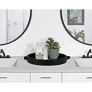 HofferRuffer PU Leather Round Tray, Serving Tray with Handles, Decorative Catchall Vanity Tray, Coffee Tray, Faux Leather Ottoman Tray for Home Or Office, Diameter 14.6-inch (Black)