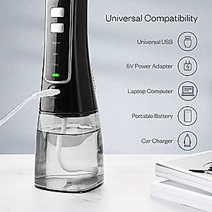 Water Dental Flosser for Teeth, 300ML Water Tank,Portable and Rechargeable Dental Oral Irrigator IPX7 Waterproof Powerful Battery Life Water Teeth Cleaner Picks (Black)