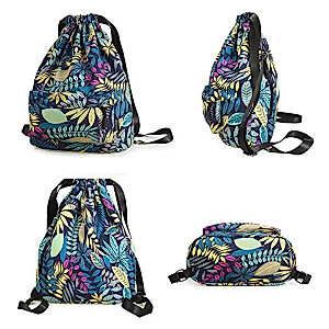 XMRSOY Gym Drawstring Backpack Water Resistant String Bag Nylon Cinch Sport Bag Leaf Sackpack