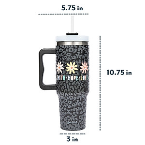 Love in Faith | Stainless Steel 40oz Tumbler with Handle | Vacuum Insulated | Faith-Based Christian Gifts | Faith Hope Love Black Leopard