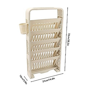 Fabater Movable Bookshelf Cart, 5 Tier Rolling Utility Cart, Mobile Book Cart with Pen Holder, Removable Storage Book Shelves, File Organizer for Home, Office, Kitchen, Classroom (Cream)