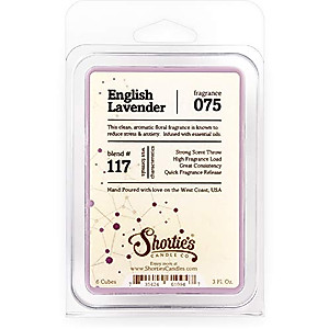 Shortie's Candle Company Pure English Lavender Wax Melts - Formula 117-1 Highly Scented 3 Oz. Bar - Made with Essential & Natural Oils - Flower & Floral Air Freshener Cubes Collection