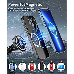 Magnetic Wireless Car Charger, 18W Fast Mag Safe Car Charging Dashboard Mount with Adjustable Metal Air Vent Hook Compatible with iPhone 14/13 Pro/13 mini/12/12 Pro/12 Pro Max/12 Mini