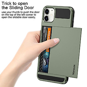 Vofolen Compatible with iPhone 12 Mini Case 5G Wallet Cover Credit Card Holder Slot Sliding Door Hidden Back Pocket Anti-Scratch Dual Layer Protective Shell Compatible with iPhone 12 Mini Army Green