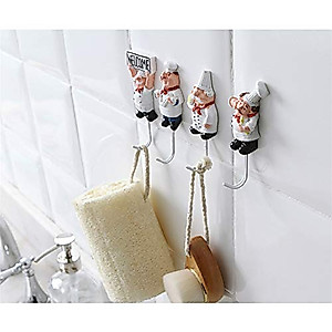 4Pcs Kitchen Cartoon Chef Style Resin Wall Hooks Decorative Cloth Towel Hooks Hanger