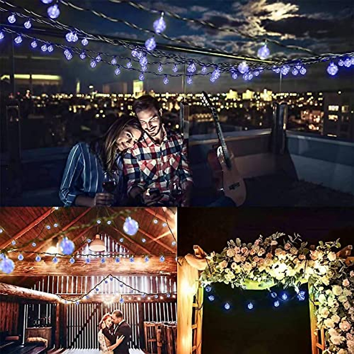 Attimit Solar String Lights Outdoor 50 Led 24 Feet Crystal Globe Lights with 8 Lighting Modes, Waterproof Solar Powered Patio Lights for Garden Yard Porch Wedding Party Decor (Blue)